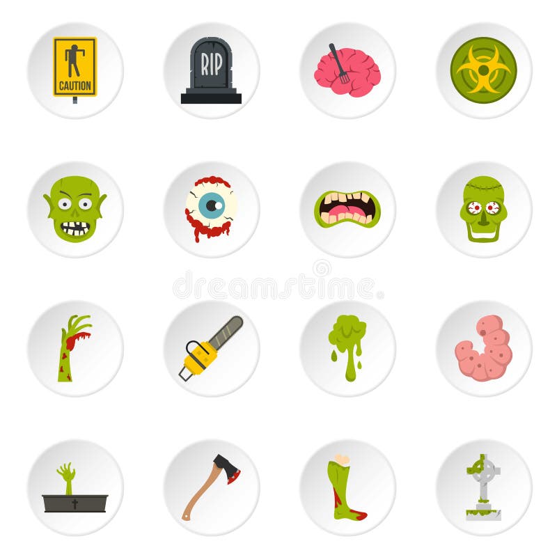 Zombie Icons Set in Flat Style Stock Vector - Illustration of eyes ...
