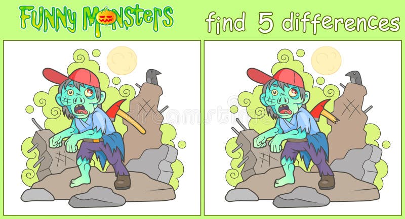 Zombie, Illustration Game, Find Five Differences Stock Illustration ...