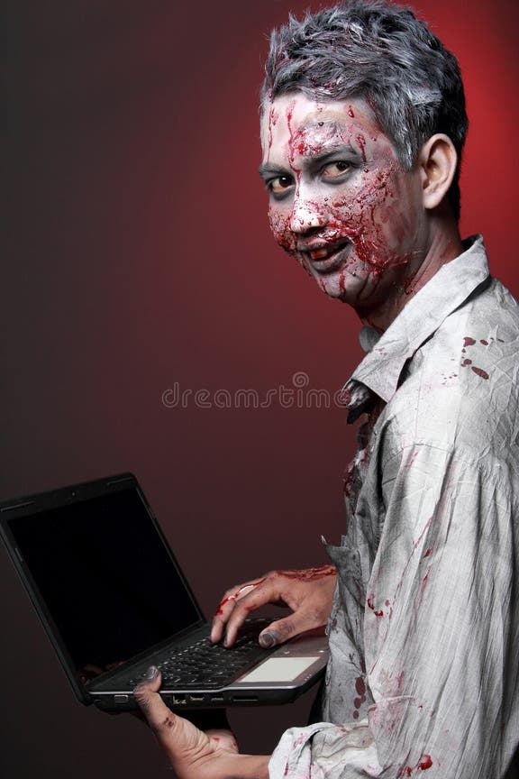 Zombie with laptop stock image. Image of paint, black - 52218221