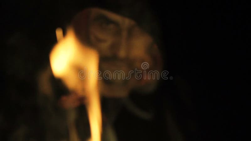Zombie Looking on Camera through the Bonfire. Slowly Stock Footage ...