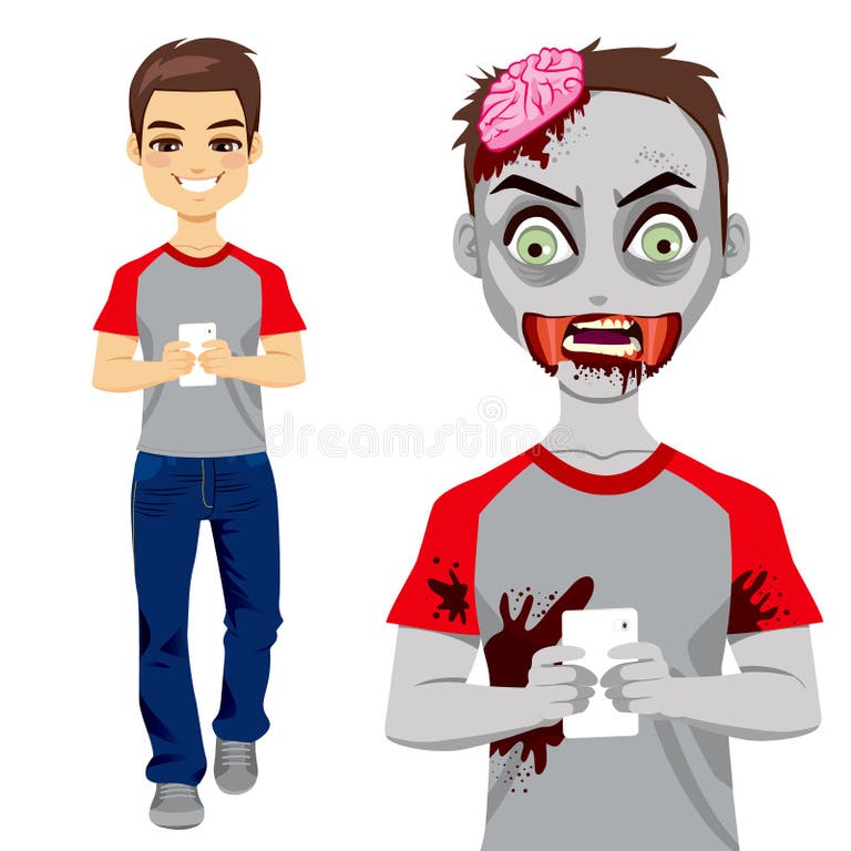 Zombie Man Texting Smartphone Stock Vector - Illustration of corpse ...