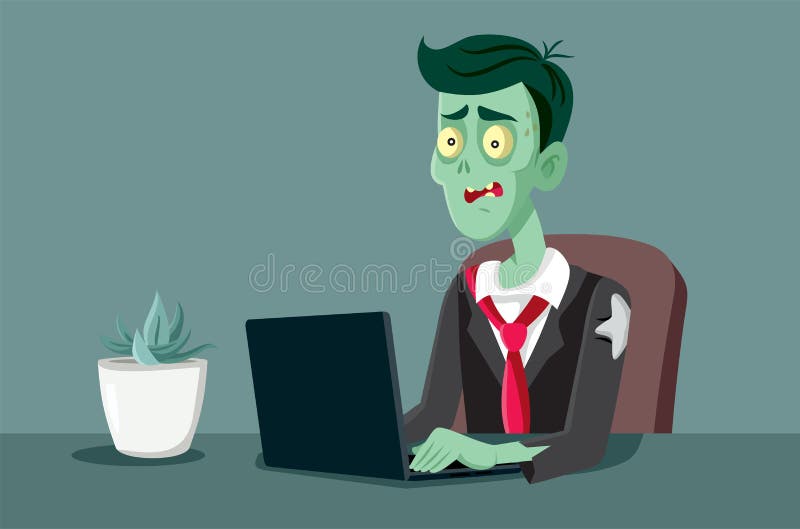Zombie Office Worker Typing on a Computer Vector Cartoon Stock Vector ...