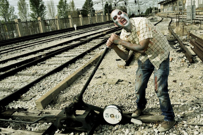 A Zombie at the Railroad Tracks Stock Image - Image of halloween ...