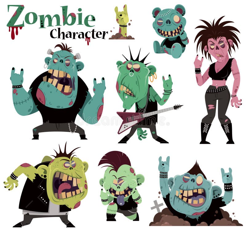 Rock and Punk Zombie Characters Cartoon Illustration Stock Vector ...