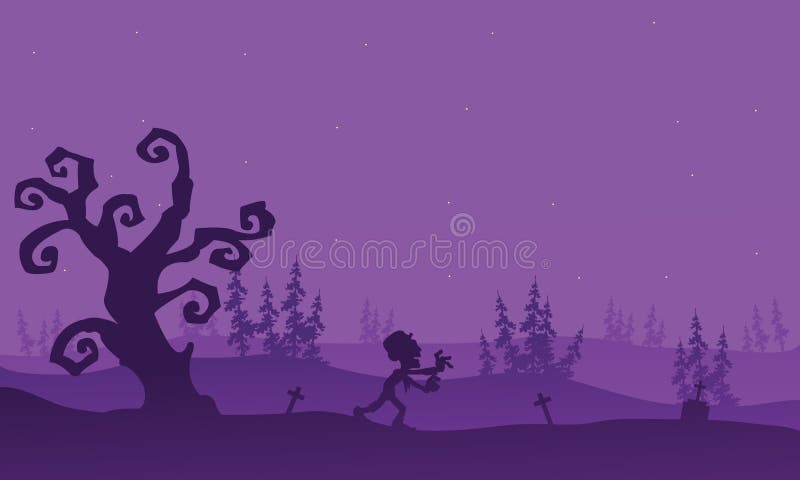 Zombie Running Halloween with Purple Backgrounds Stock Vector ...