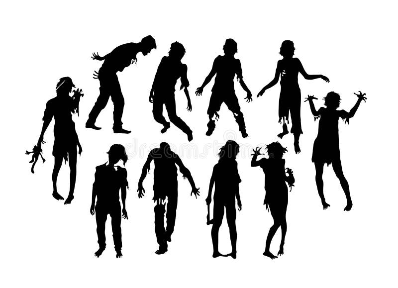 Zombie Silhouettes Walking Forward Stock Vector - Illustration of ...