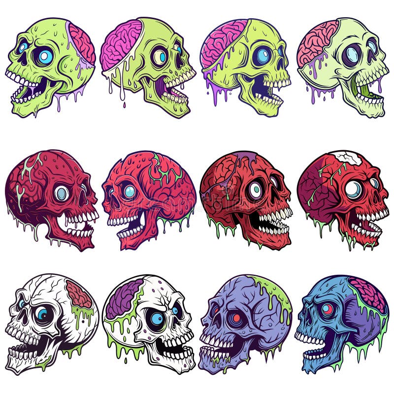 "Zombie Skull Evolution - Horror Sticker Pack Vector Collection" Stock ...