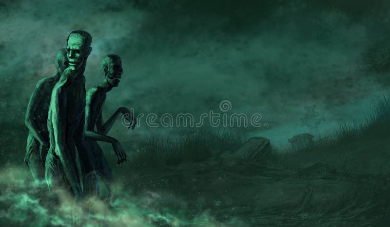 Zombies in the cemetery stock illustration. Illustration of cursed ...