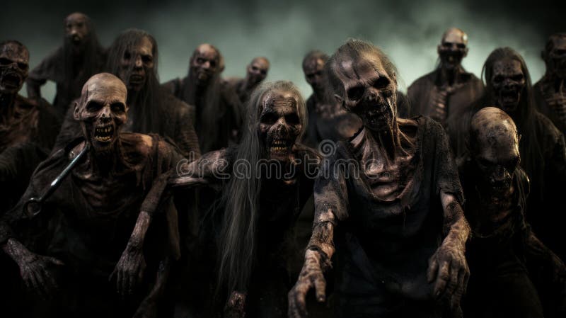Scary Zombies: a Rotten Group Walking in the Darkness Stock ...
