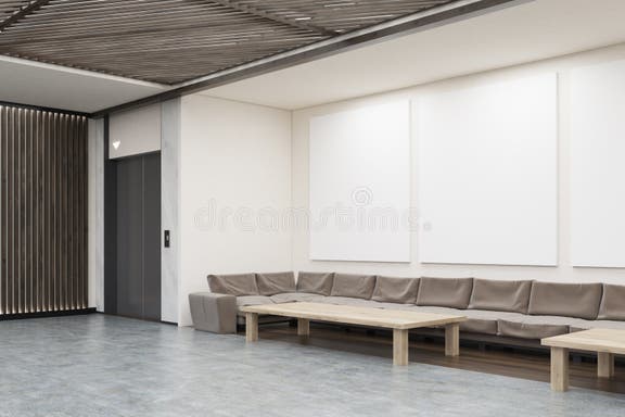 Zona De Espera Con Los Sofás, Las Mesas De Centro Y El Elevador Stock de ilustración ...
