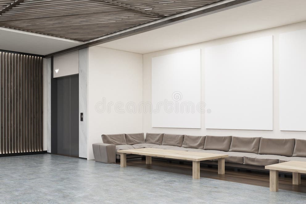 Zona De Espera Con Los Sofás, Las Mesas De Centro Y El Elevador Stock de ilustración ...
