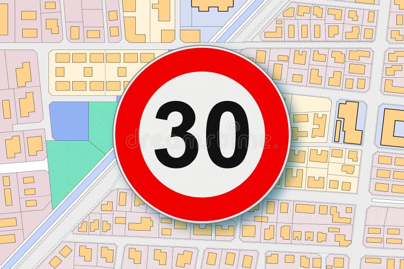 30 ZONE SIGN on FICTIONAL CITY MAP - Limiting the Maximum Speed To 30 ...