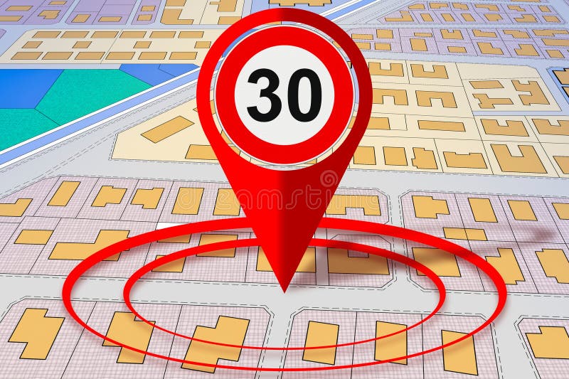 30 ZONE SIGN on FICTIONAL CITY MAP - Limiting the Maximum Speed To 30 ...