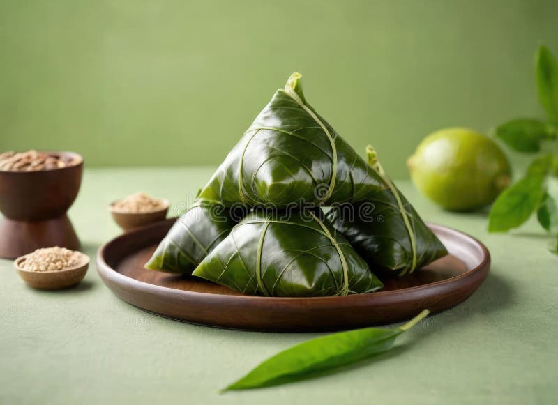 Zongzi or Bakcang, Sticky Rice Dumpling Wrapped in Bamboo Leaves Stock ...