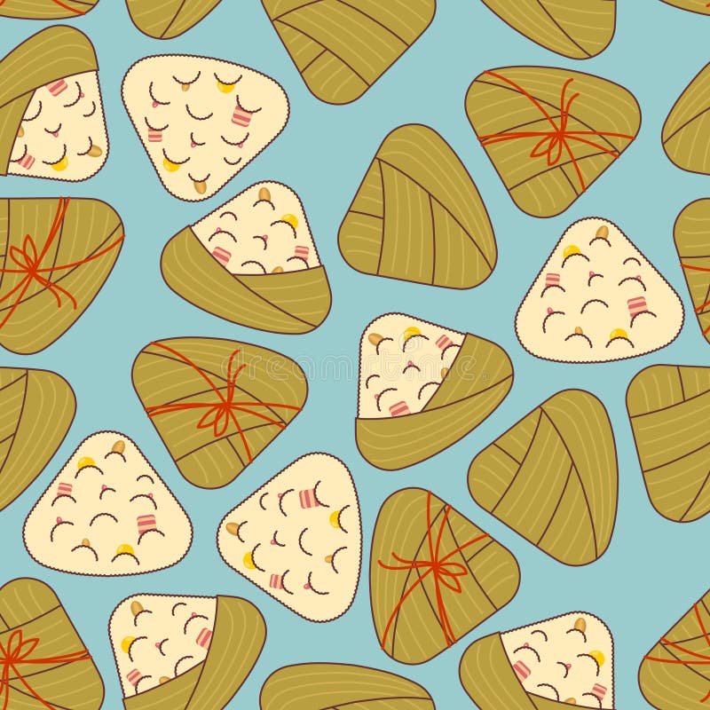 Zongzi Pattern Seamless. Chinese Dish of Rice with Fillings Wrapped in ...