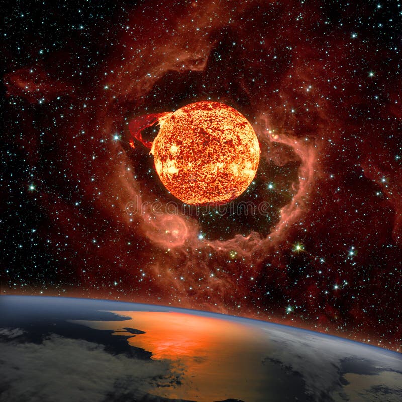 Aarde, Zon, Ster En Melkweg Zonsopgang Over Aarde Stock Afbeelding ...