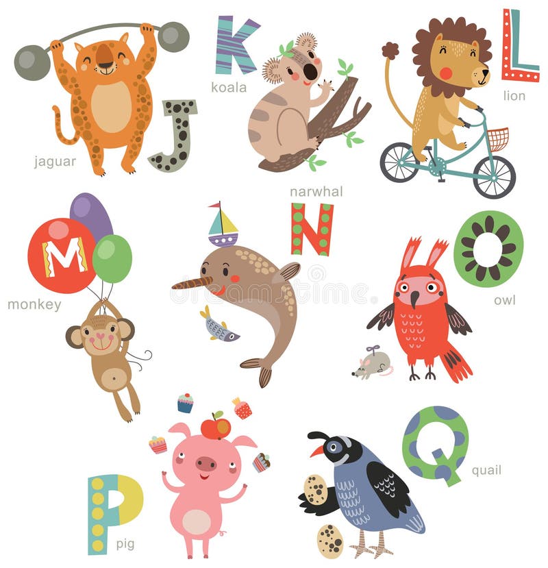 Zoo Alphabet for Children. Set of Letters and Illustrations. Cute ...