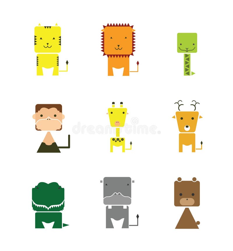Zoo Animal Square Faces Vector Illustration Stock Vector - Illustration ...
