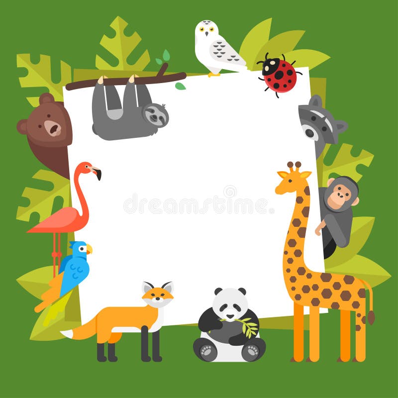 Zoo Animals. Template for Banner Stock Vector - Illustration of scene ...