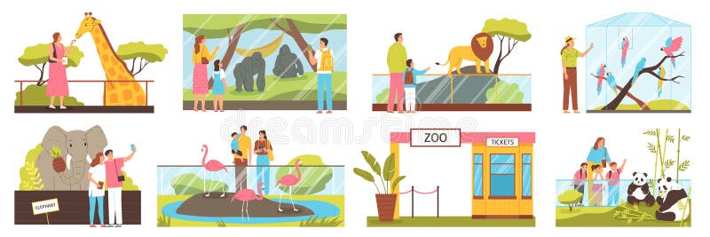 Zoo Compositions Set stock illustration. Illustration of visitor ...