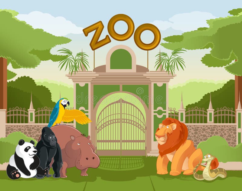 Zoo gate with animals 2 stock vector. Illustration of lion - 57686329