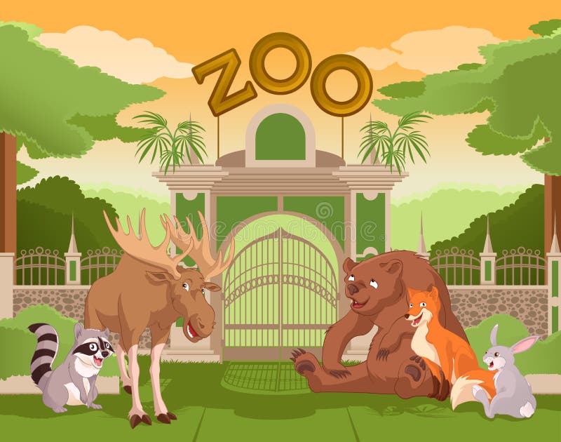 Zoo Gate with Forest Animals 2 Stock Vector - Illustration of hare ...