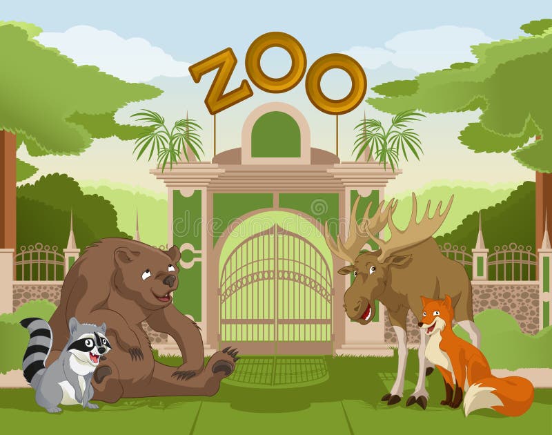 Zoo Gate with Forest Animals 1 Stock Vector - Illustration of drawing ...