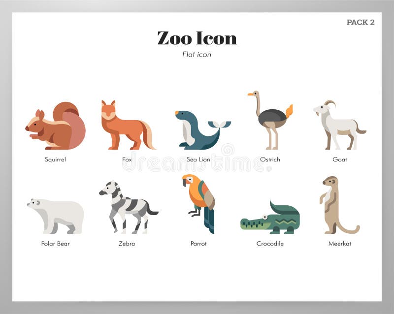 Zoo icons flat pack stock vector. Illustration of animal - 151736975