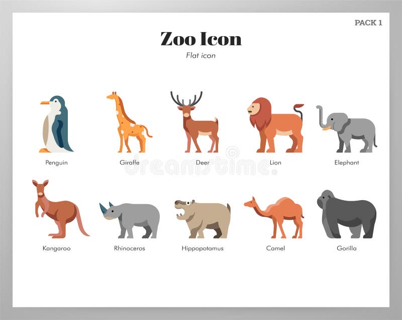 Zoo icons flat pack stock vector. Illustration of monkey - 151736981