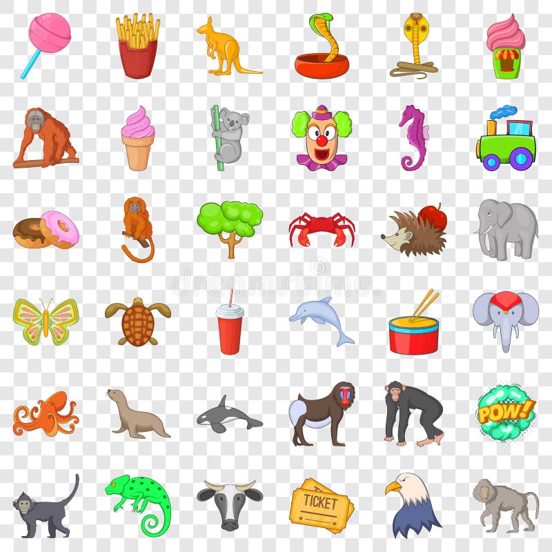 Zoo Icons Set, Cartoon Style Stock Vector - Illustration of performance ...