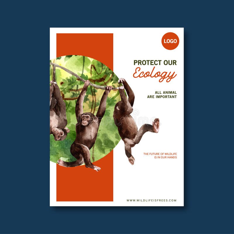 Zoo Poster Design with Monkey, Forest Watercolor Illustration Stock ...
