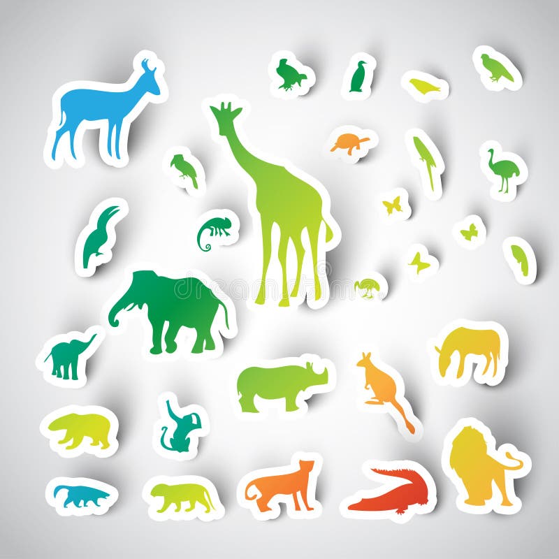 Zoo Sticker Animals Collection, Vector Stock Vector - Illustration of ...