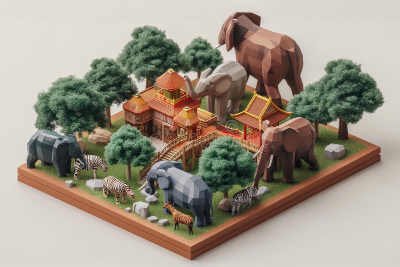 Zoo Themes Park. 3D Illustration Isometric Style Stock Illustration ...