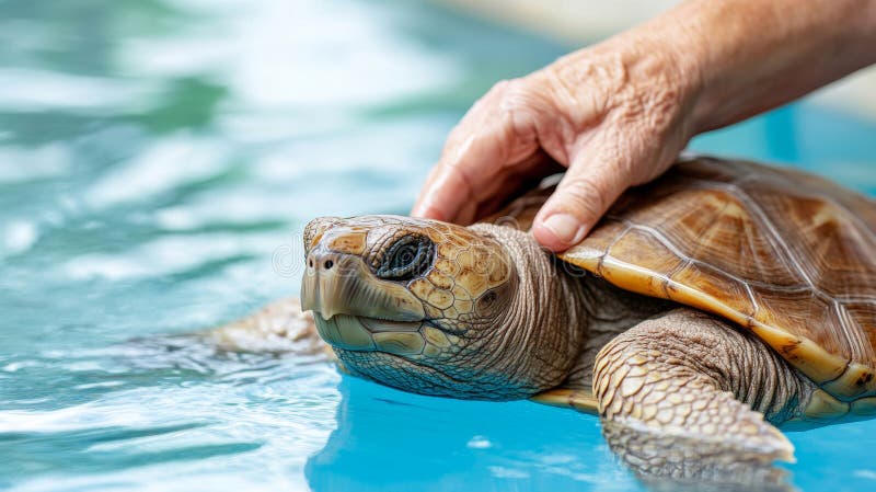 Close-up of a Zookeeper S Hand Carefully Stroking the Shell of a ...