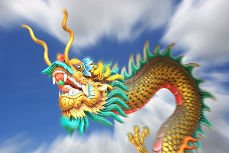 Zoom Blurring China Dragon Statue Flying in the Sky. Stock Image ...