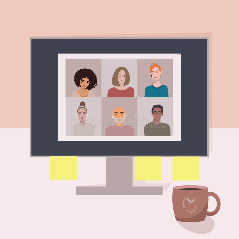 Video Call with Coworkers Via Computer - Team Meeting Online Stock ...