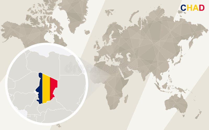 Chad on World Globe with Flag and Regional Map of Chad Stock Vector ...