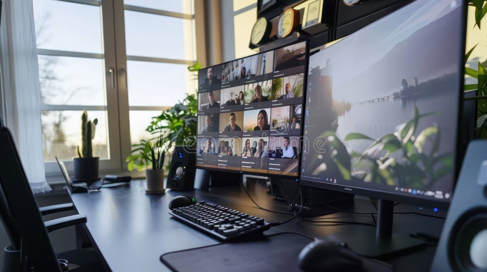 A Zoom Conference Call Interface on a Computer Screen Stock ...