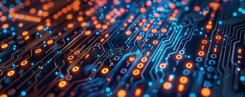 Zoom in Detail of Binary Code on a Microchip Surface, a Metaphor for ...