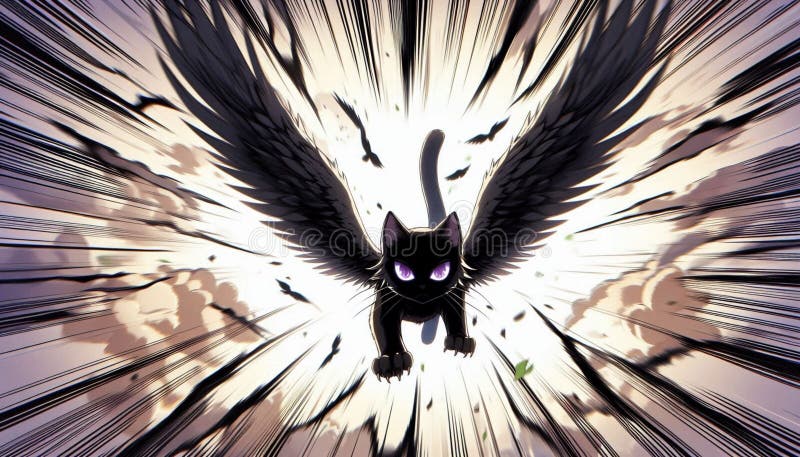 Zoom Effect Black Cat Flying Above the Cloud Stock Photo - Image of ...