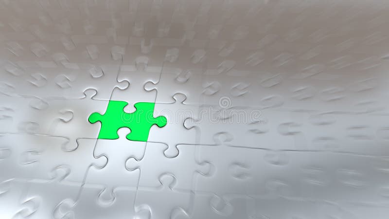 Zoom Effect on One Green Puzzle Piece Inside Other Silver Pieces Stock ...