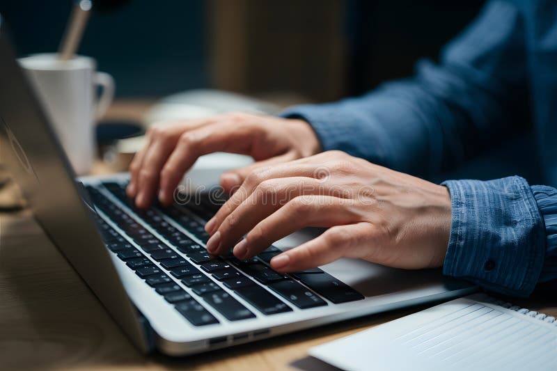 Zoom in on Persons Hands Typing on Keyboard Background Image Stock ...