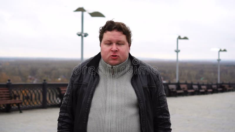 Zoom in Portrait of Fat Angry Man Looking at Camera and Screaming ...