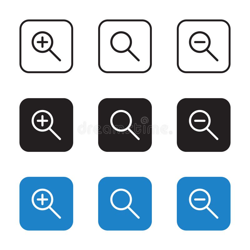 Zoom in, Search and Zoom Out Icons Stock Vector - Illustration of sign ...