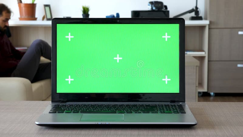 Zoom in Shot on a Computer Screen with Chroma Mock Up Stock Footage ...