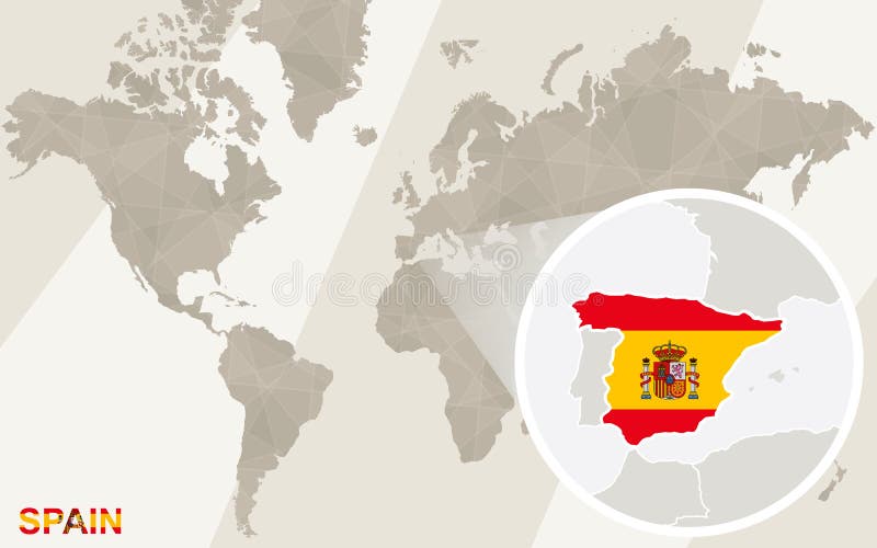 Zoom on Spain Map and Flag. World Map Stock Vector - Illustration of ...