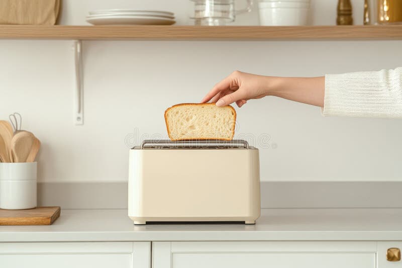 A Zoomed-in Image of a Kitchen Counter with a Toaster, a Hand Holding a ...