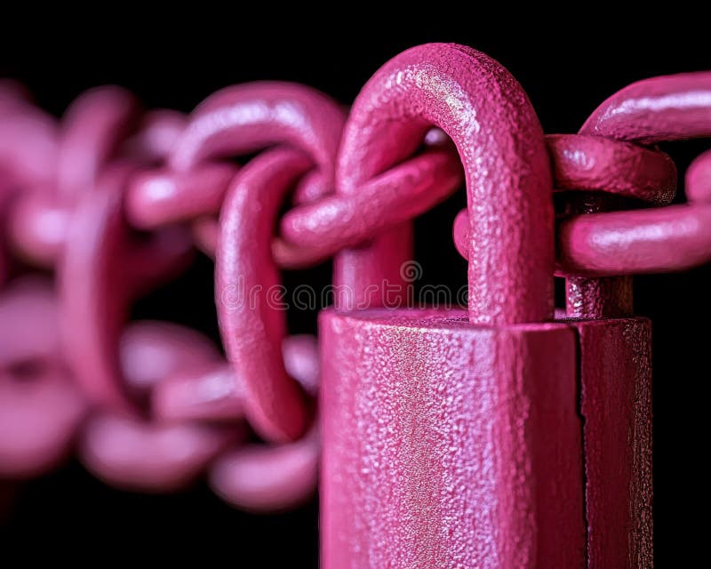 A Zoomed-in Image of a Pink Lock and Chain, Displayed on a Dark ...