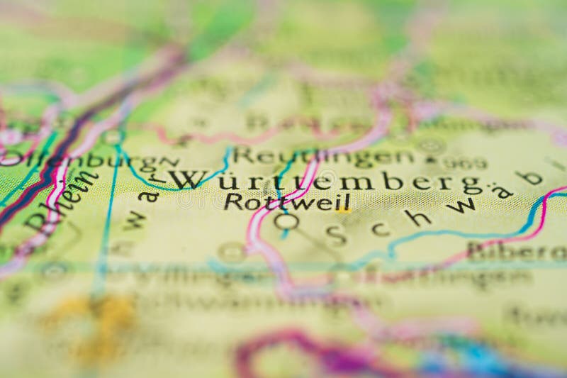 Zoomed Map Section Highlighting Rottweil Region.. Stock Image - Image ...