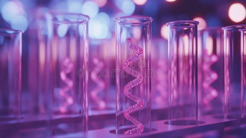 A Zoomed-in Perspective of DNA Strands Levitating Above Test Tubes with ...